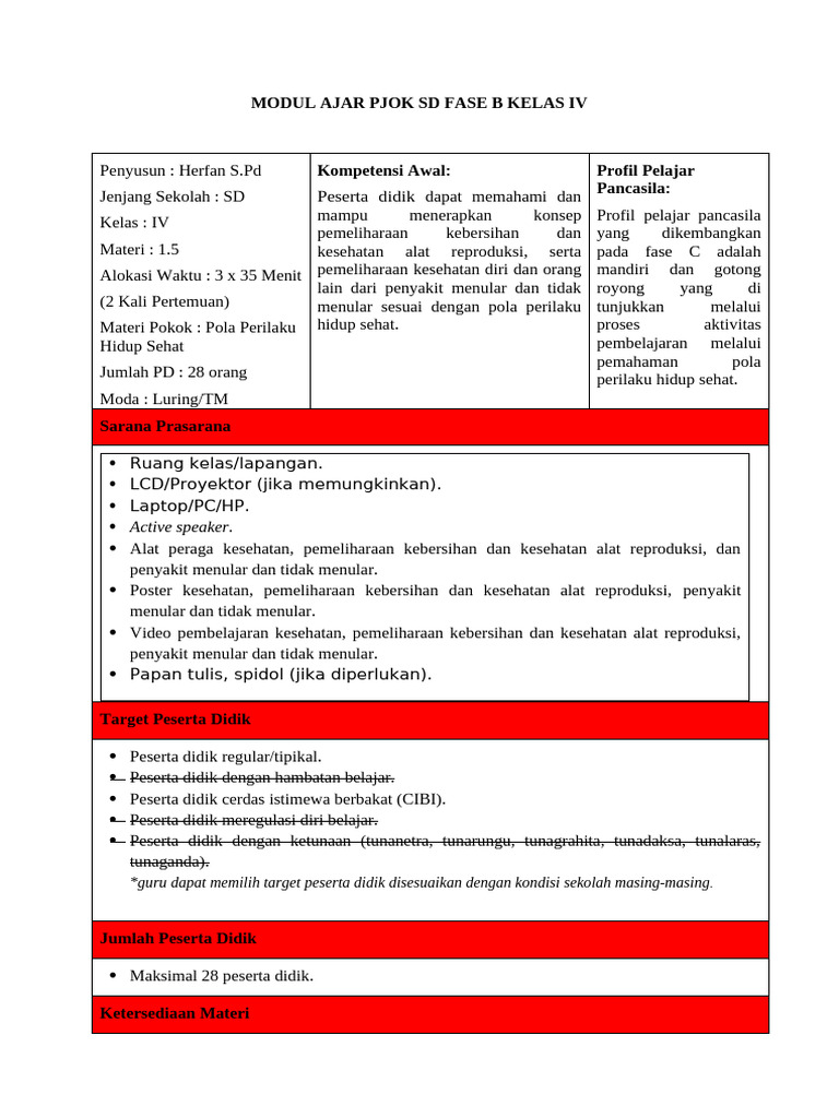 Modul Kelas 4 Budaya Hidup Sehat | PDF | Pengembangan Diri | Sains & Matematika