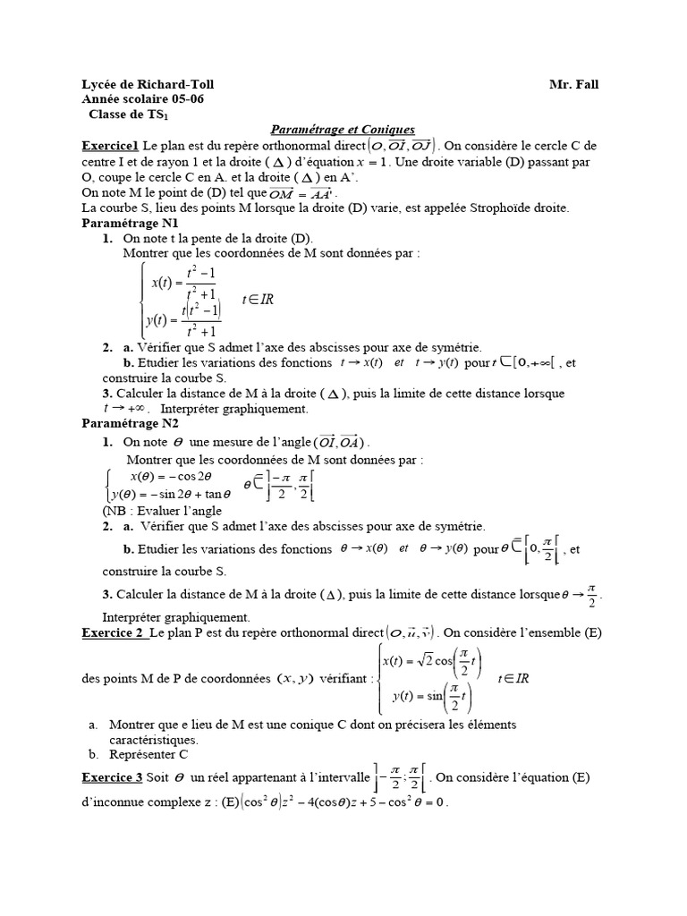 Coniques Et Equations Parametriques | PDF