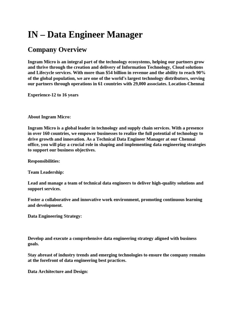 Data Engineer Manager Role - Chennai | PDF