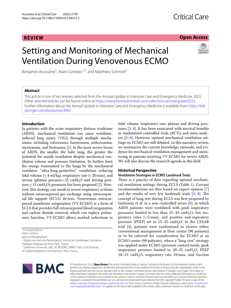 Setting and Monitoring of Mechanical Ventilation During Venovenous ECMO ...