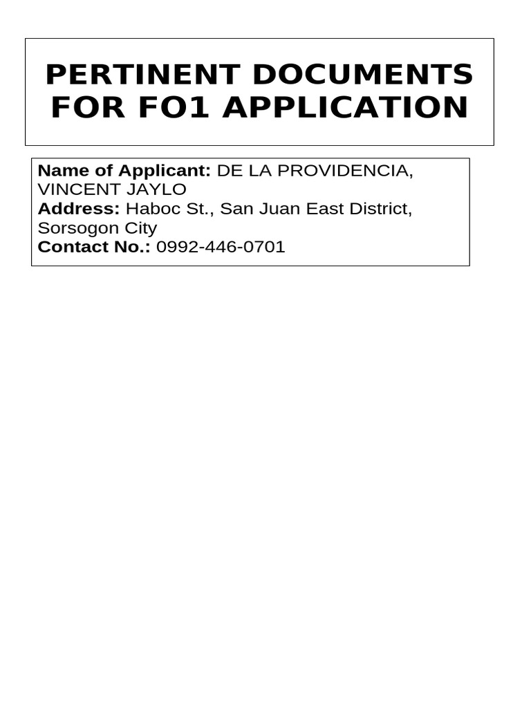 Pertinent Documents For FO1 Application | PDF