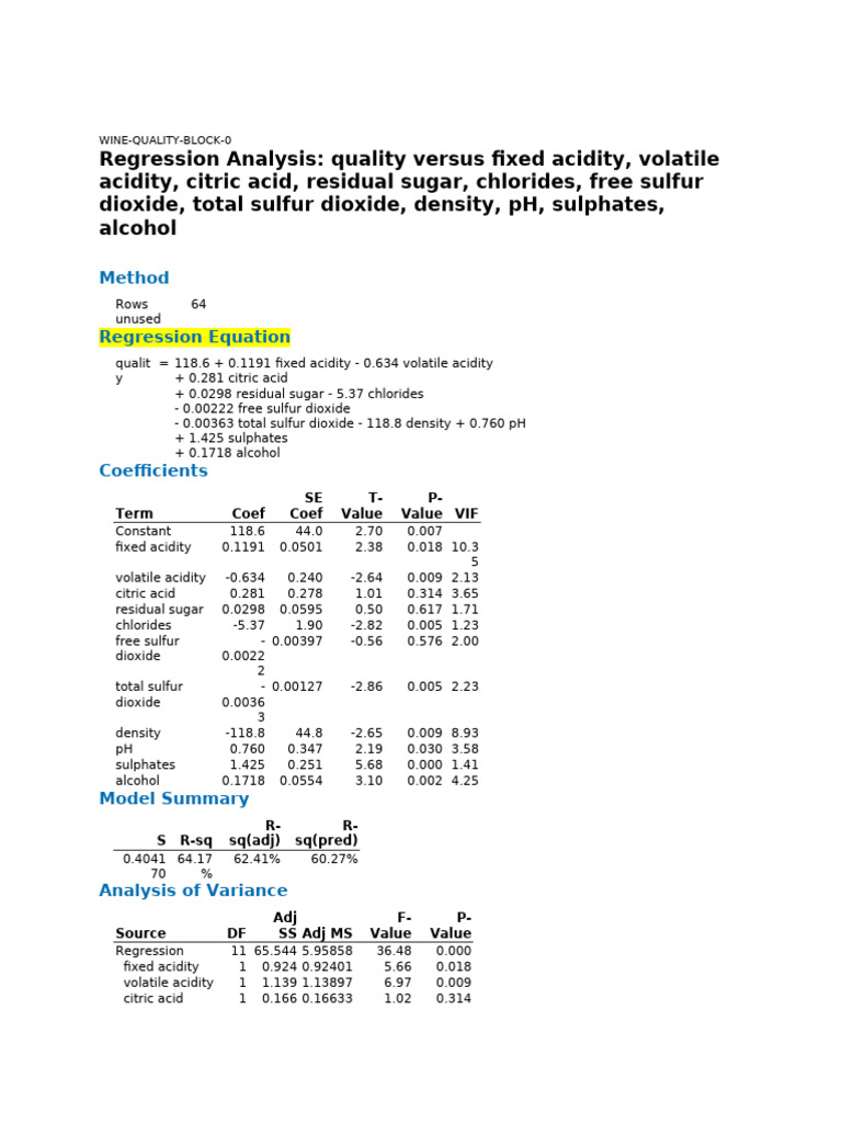 Minitab Winedata | PDF