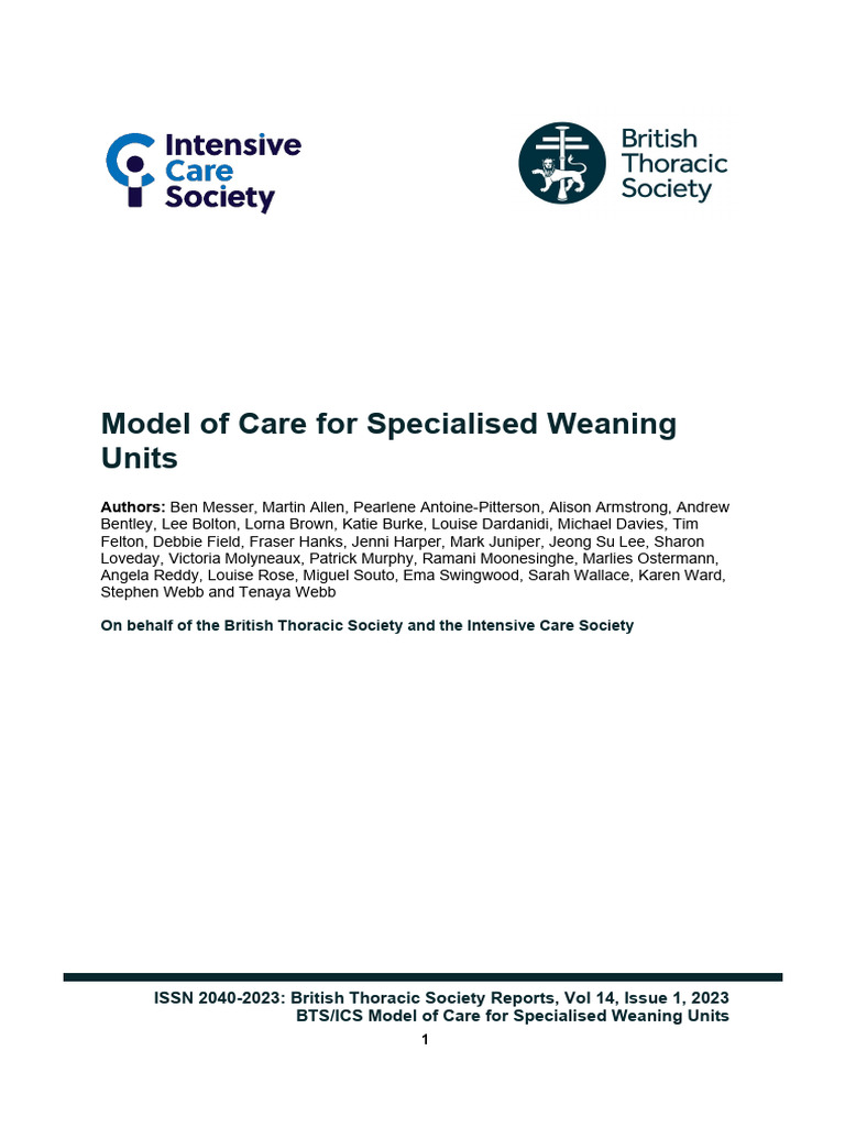 2023 BTS ICS Model of Care For Specialised Weaning Units | PDF