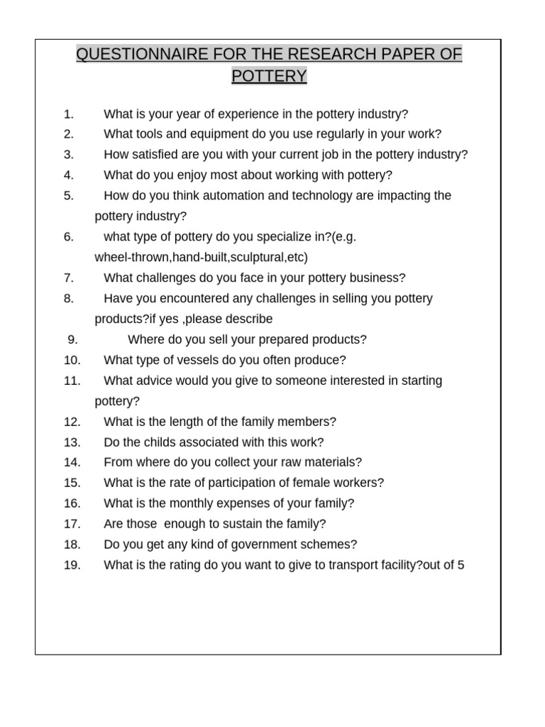 Pottery Industry Experience Questionnaire | PDF