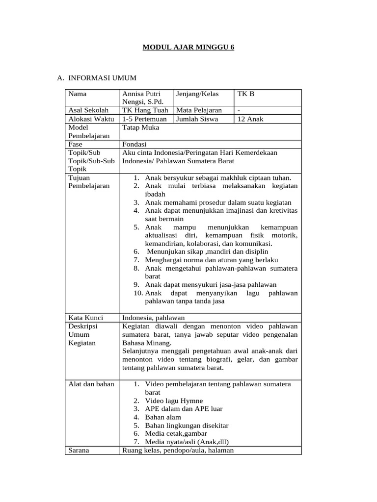 Modul Ajar Minggu 6 | PDF