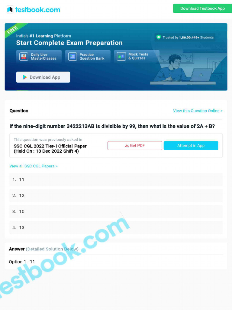 If The Nine Digit Number 3422213ab Is Divisible by ...