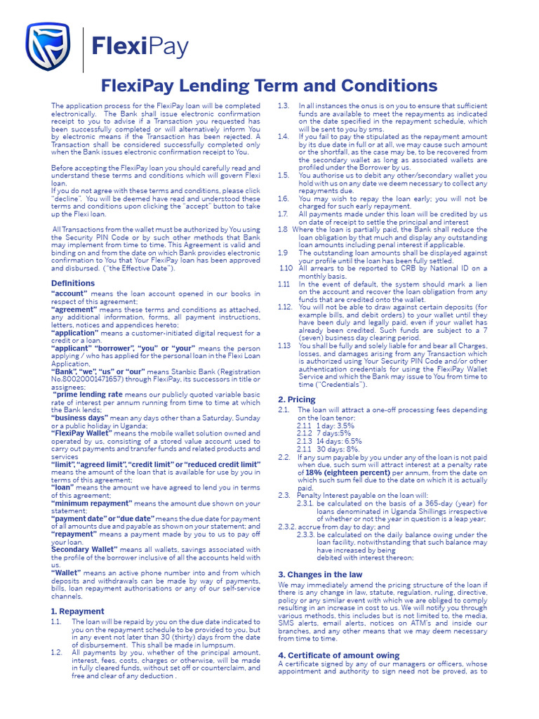 FlexiPay Lending Term and Conditions | PDF