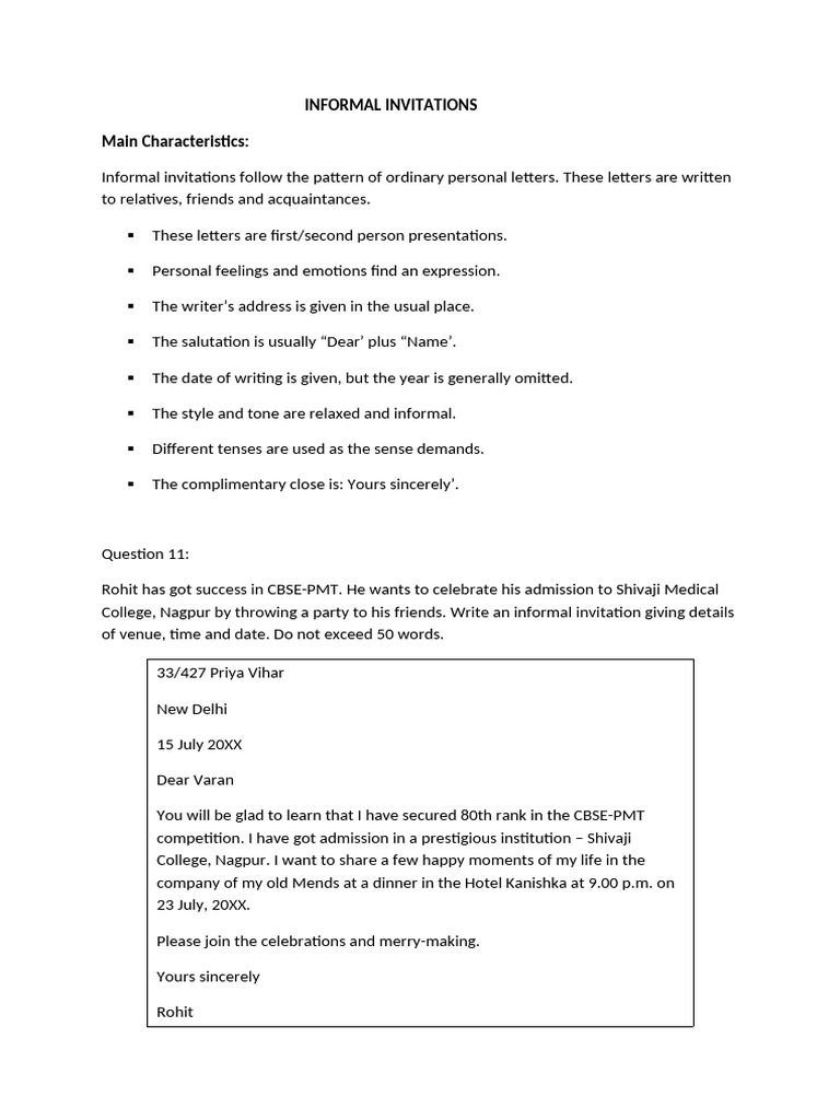 Informal Invitations and Replies | PDF