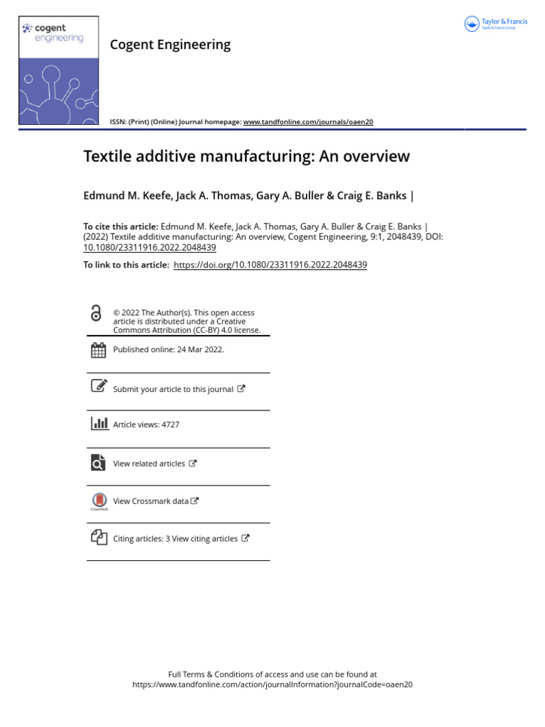 Textile Additive Manufacturing An Overview | PDF