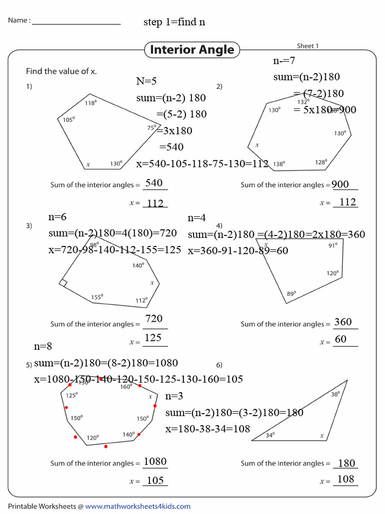 Sum of Interior Angles Worksheet | PDF