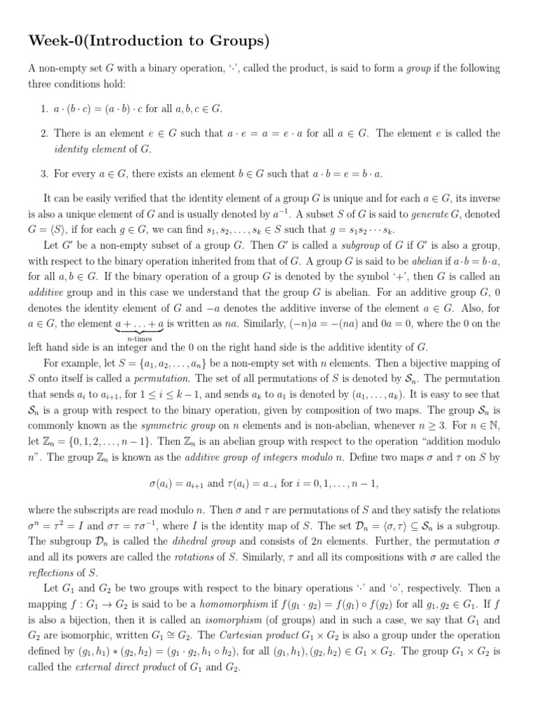 Week-0 (Introduction To Groups) : Group | PDF