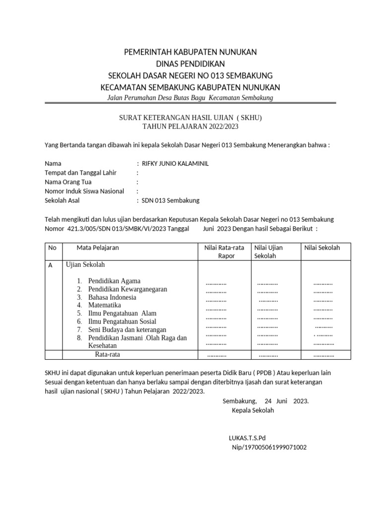 Skhu SD 013 Sembakung | PDF