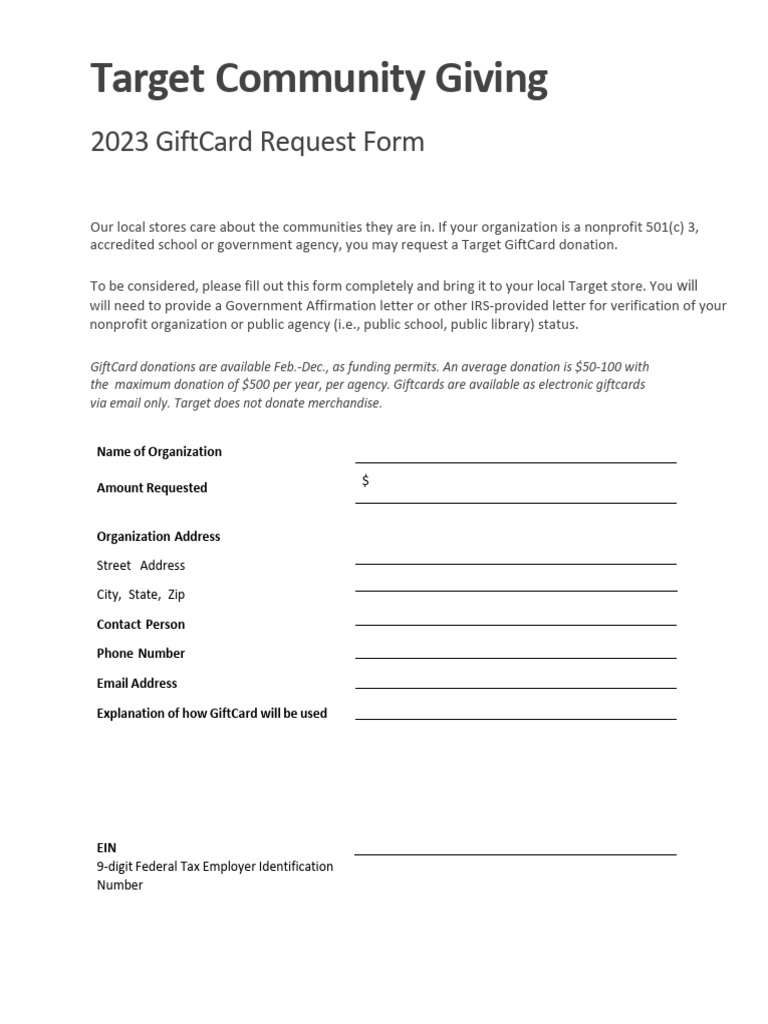 Target GiftCard Request Form | PDF