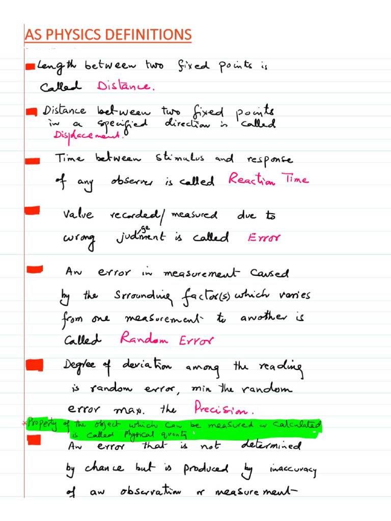 As Physics Definitions | PDF