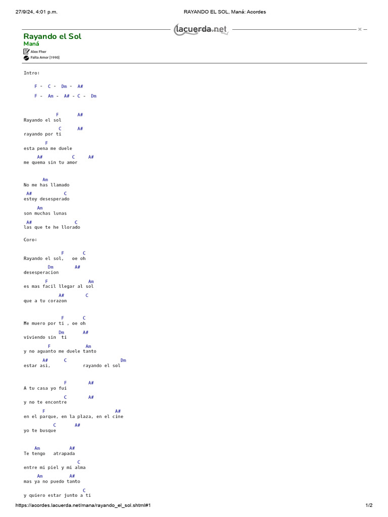 RAYANDO EL SOL, Maná - Acordes | PDF
