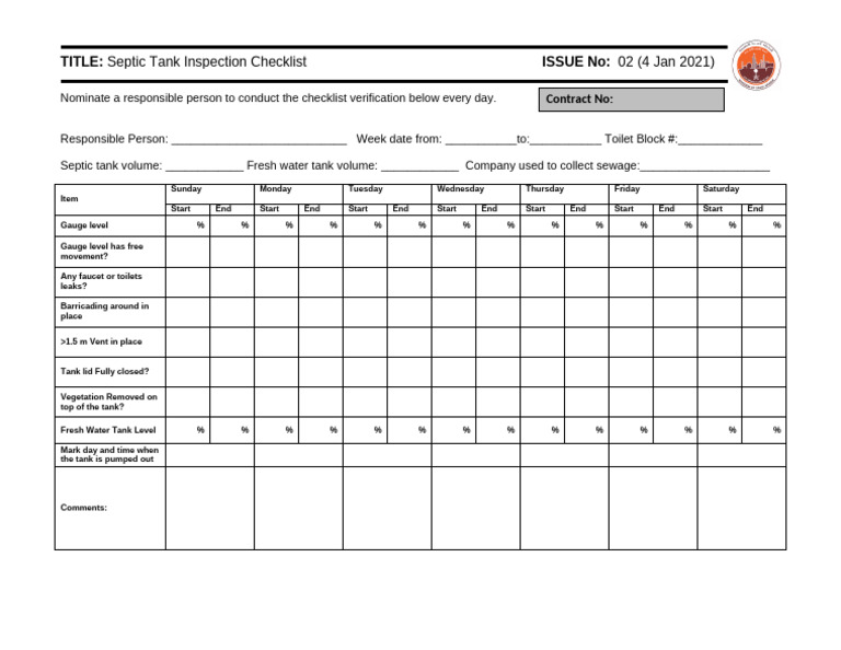 Septic Tank Inspection Checklist V1.2 | PDF