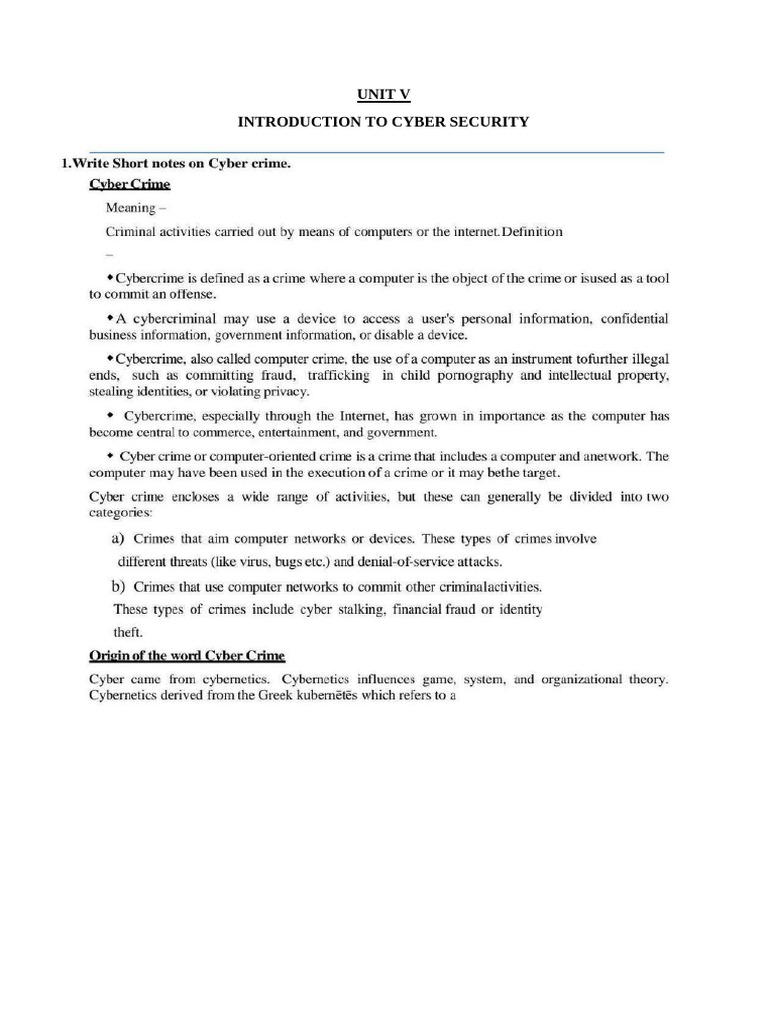 Unit V Introduction To Cyber Security | PDF