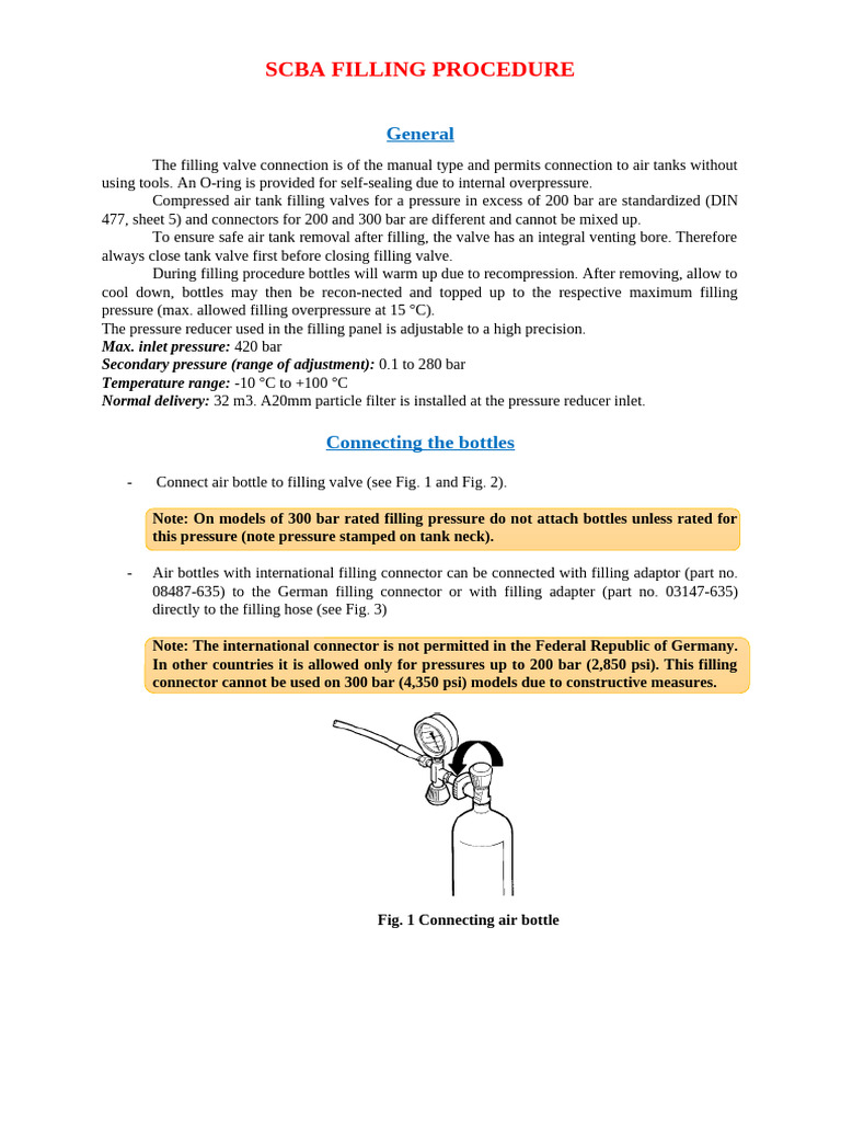 Scba Filling Procedure | PDF