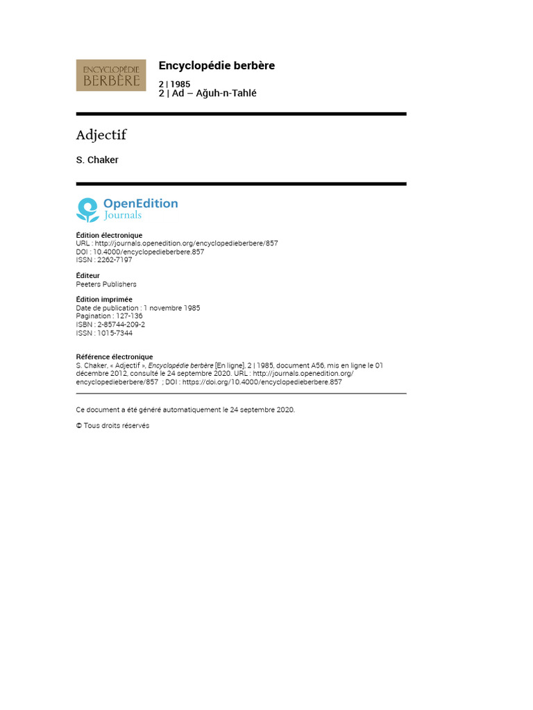 Adjectif (Chaker 1985) | PDF