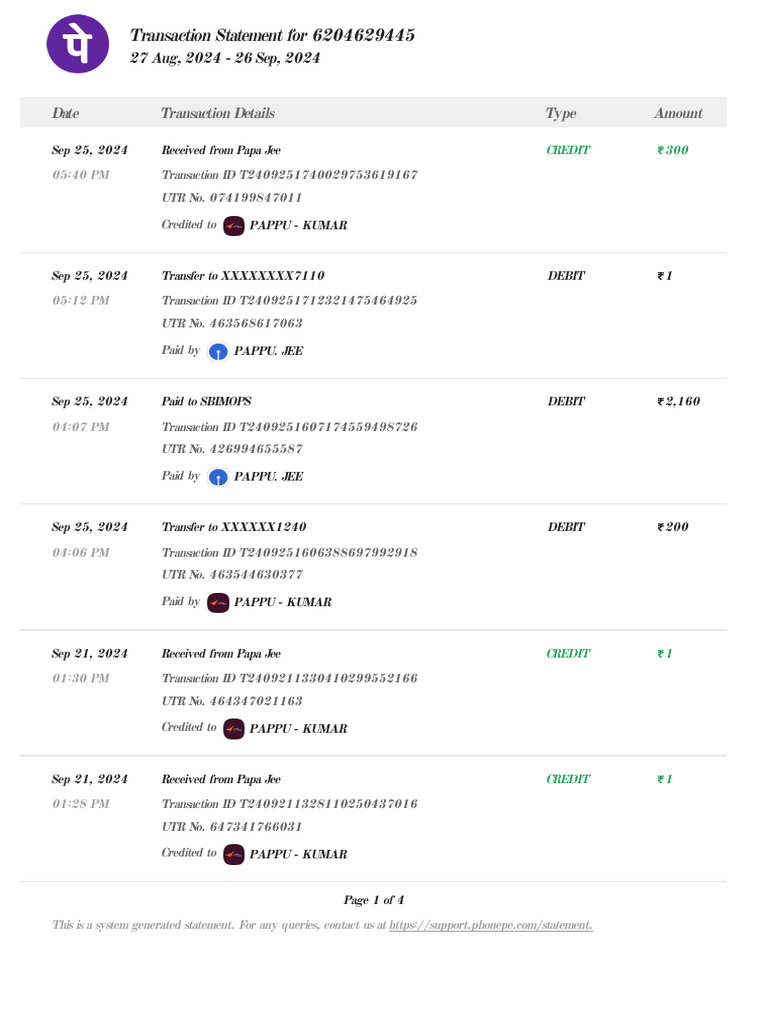 PhonePe Statement Aug2024 Sep2024 | PDF