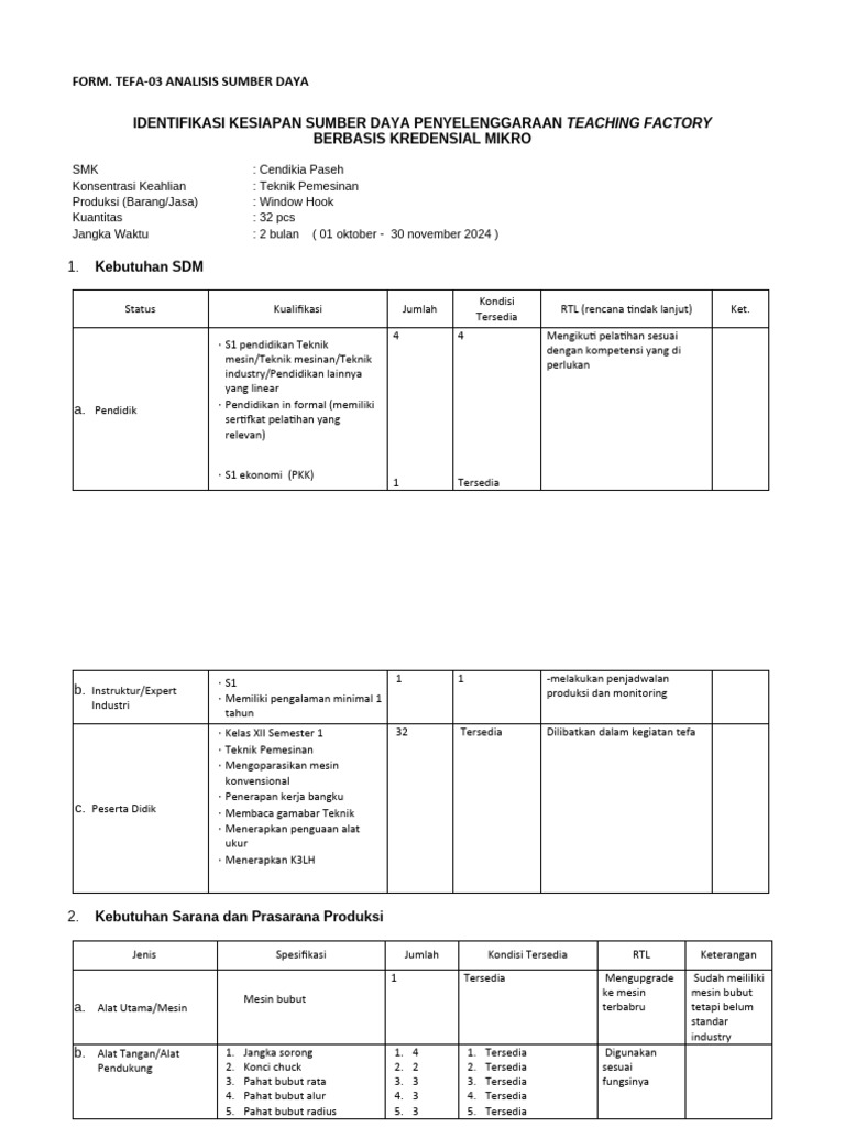 Form - TEFA 03 Analisis Sumber Daya | PDF