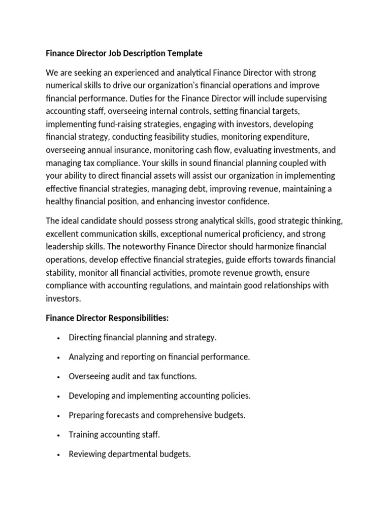 Finance Director Job Description Template | PDF