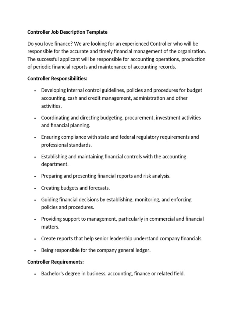 Controller Job Description Template | PDF