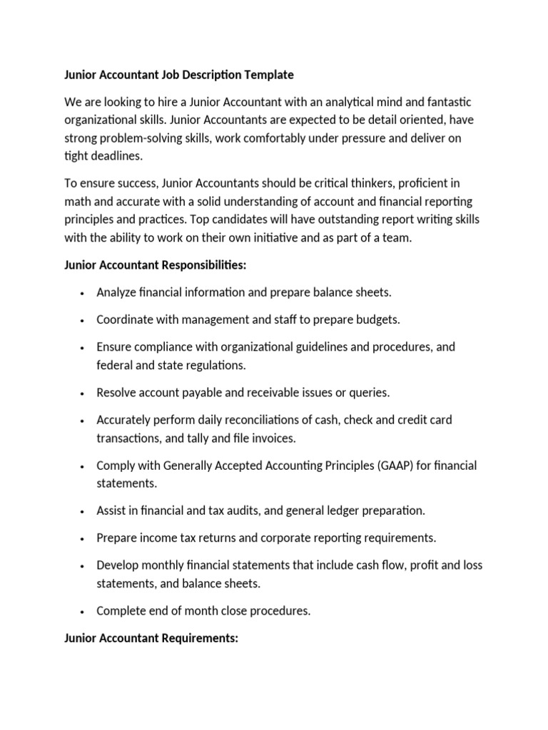 Junior Accountant Job Description Template | PDF