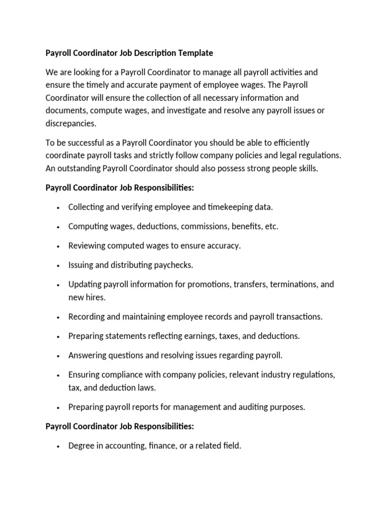 Payroll Coordinator Job Description Template | PDF
