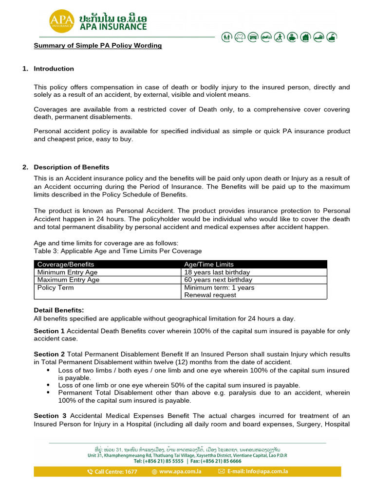 Simple PA Summary - Eng - 18-07-2017 | PDF | Insurance | Surgery