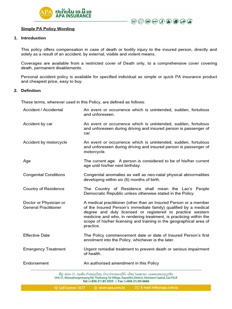 Simple PA Policy Wording English Final - 18-07-2017 | PDF | Insurance ...