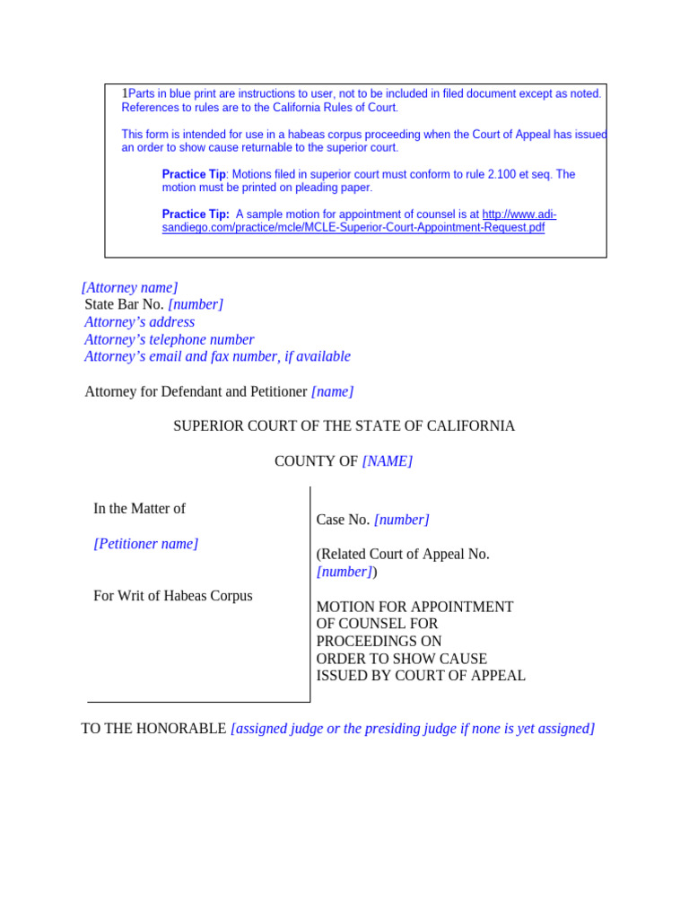 Counsel Superior Court Motion - To - Appoint | PDF