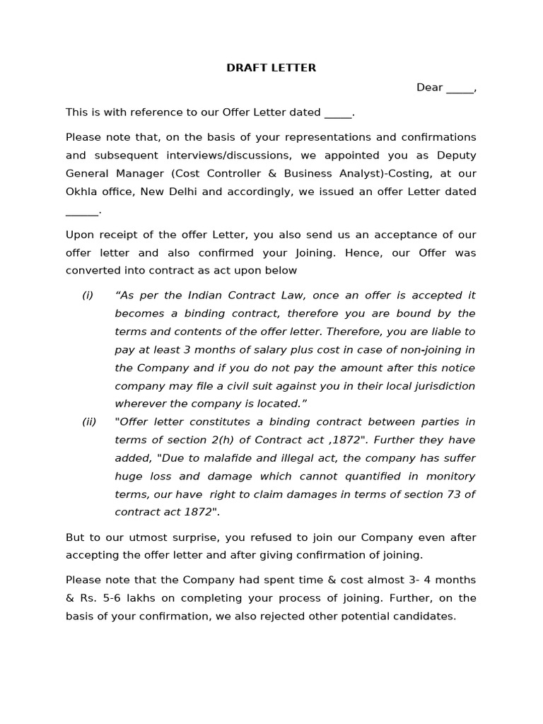 Draft Letter For Recovery | PDF