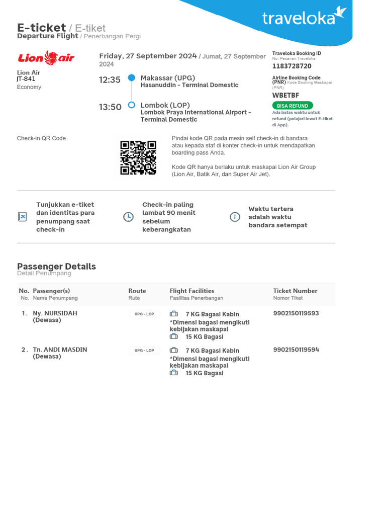 Andi Dewi Sinta Upg Wbetbf Lop Flight - Originating | PDF