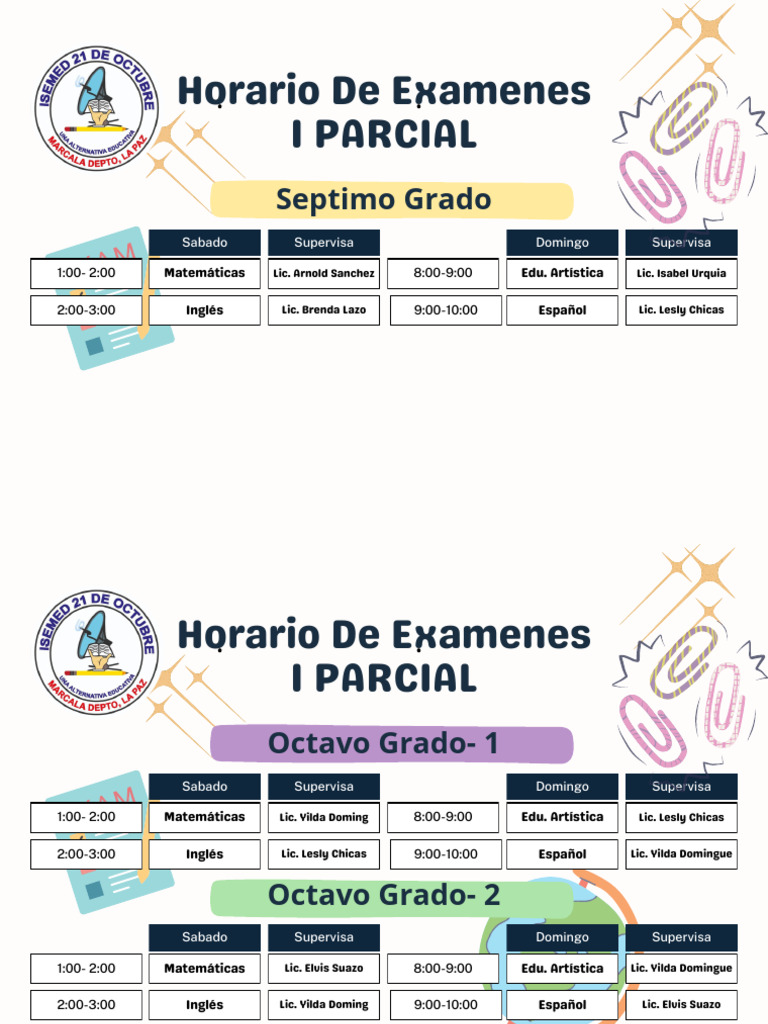 Horario Examenes I Parcial | PDF