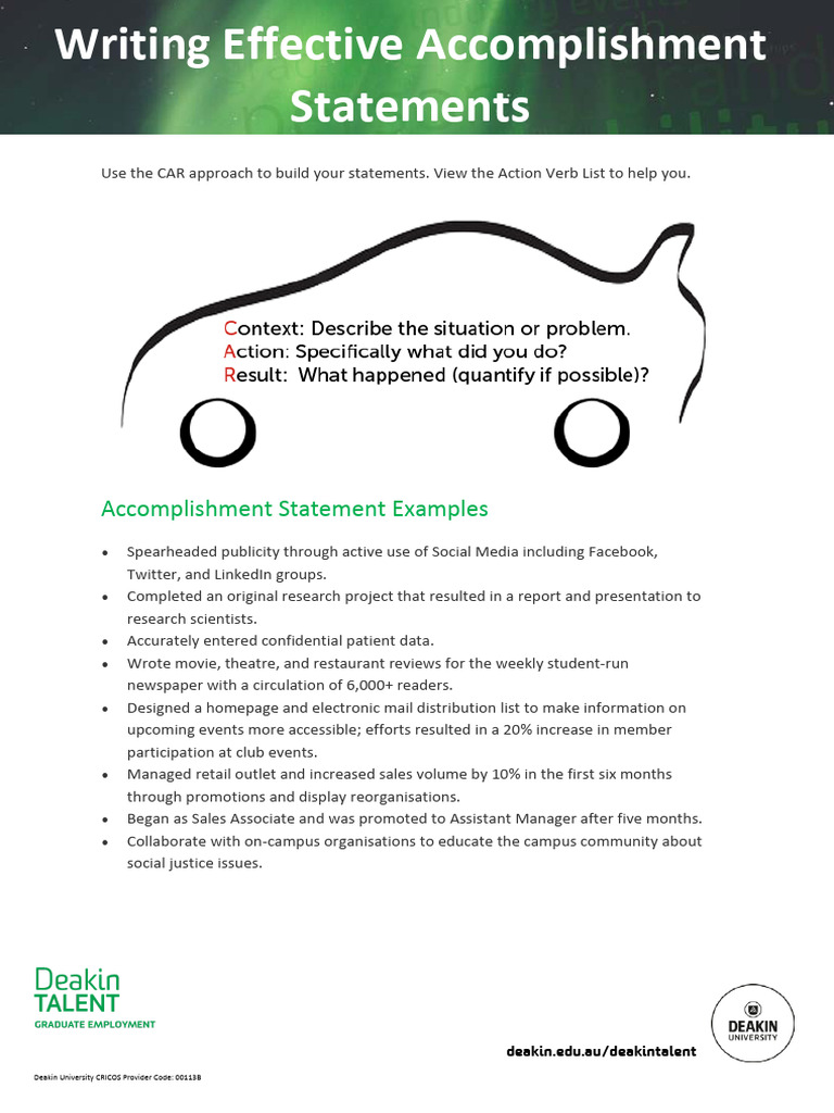 Writing An Effective Accomplishment Statement | PDF