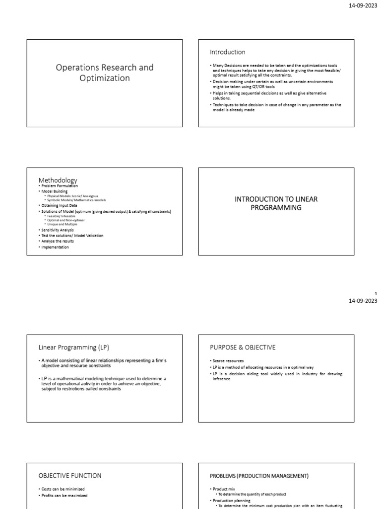 Operations Research and Optimization: Introduction To Linear Programming | PDF