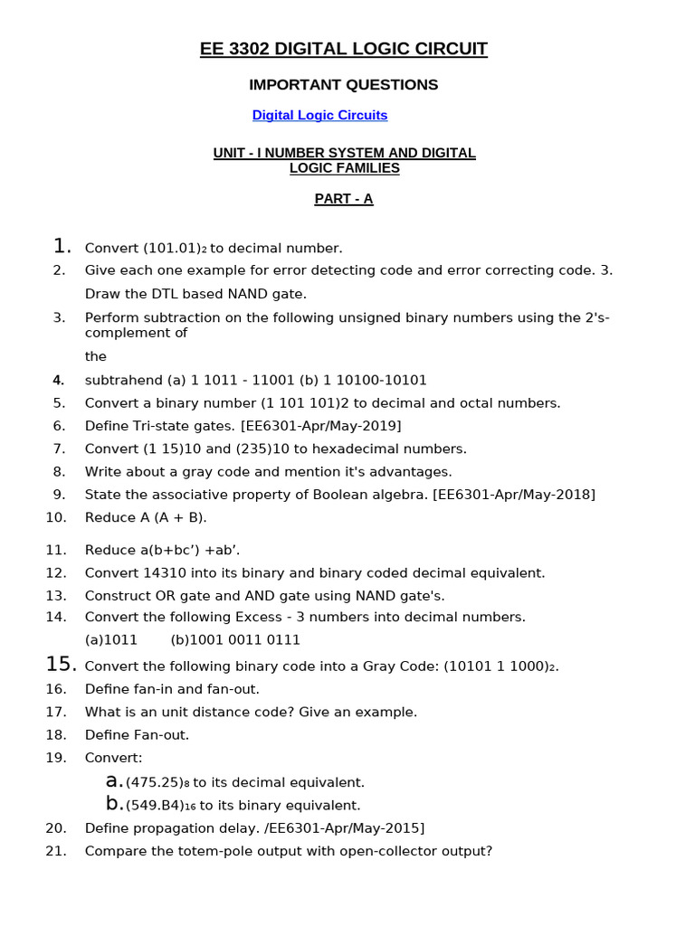 Digital Logic Circuits PDF (Important Question) | PDF