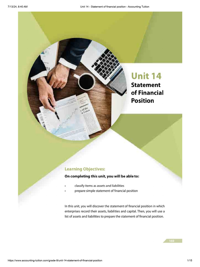 Unit 14 - Statement of Financial Position - Accounting Tuition | PDF
