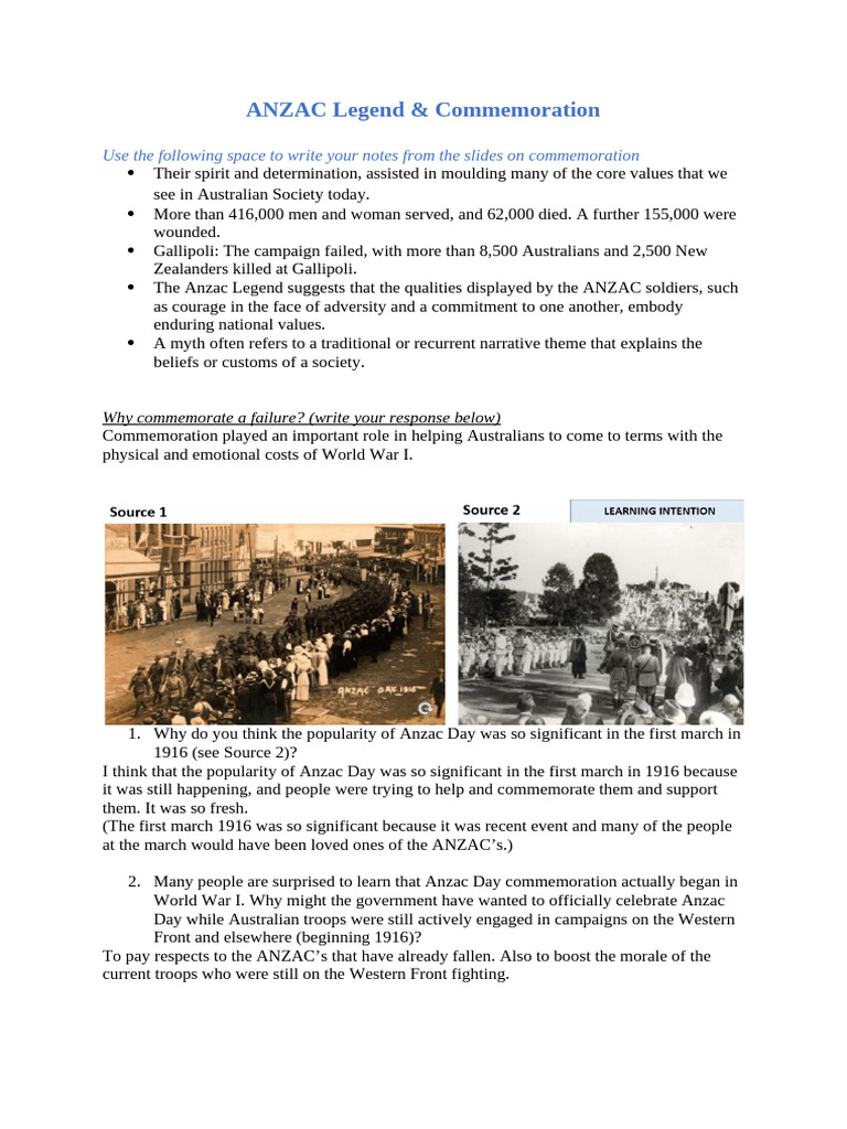 ANZAC Legend Worksheet | PDF