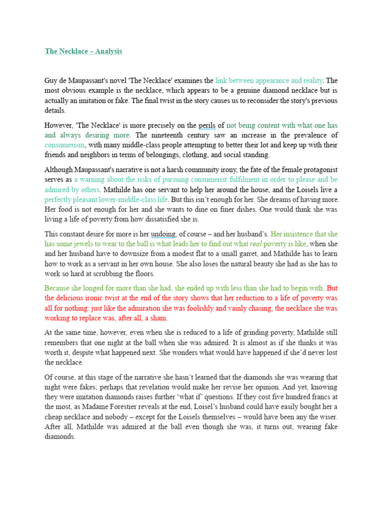 The Necklace - Analysis | PDF