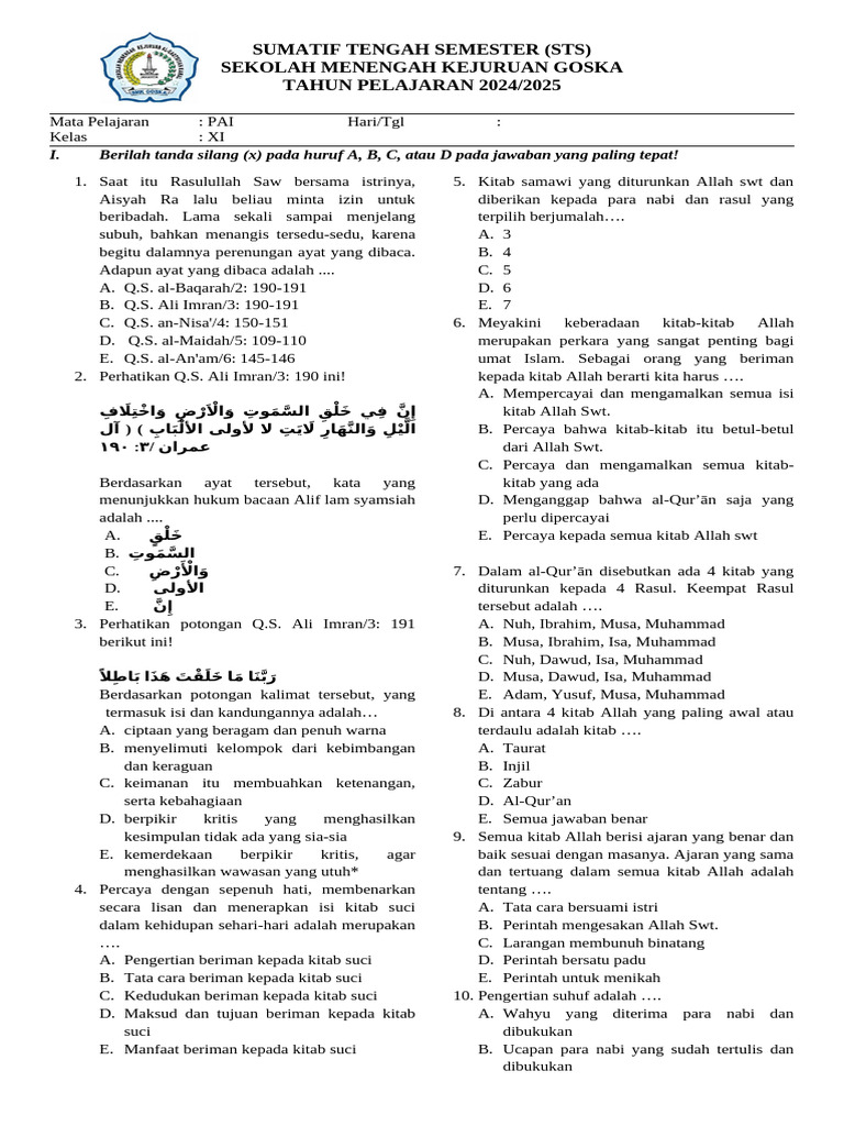 Sts Ganjil Pai 11 2024-2025 | PDF