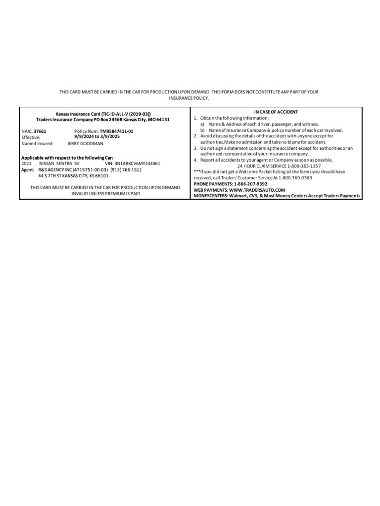 KANSAS INSURANCE ID CARD Backup | PDF