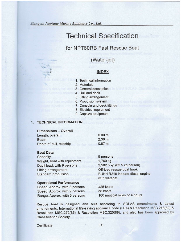 Fast Rescue Craft Technical Specification | PDF