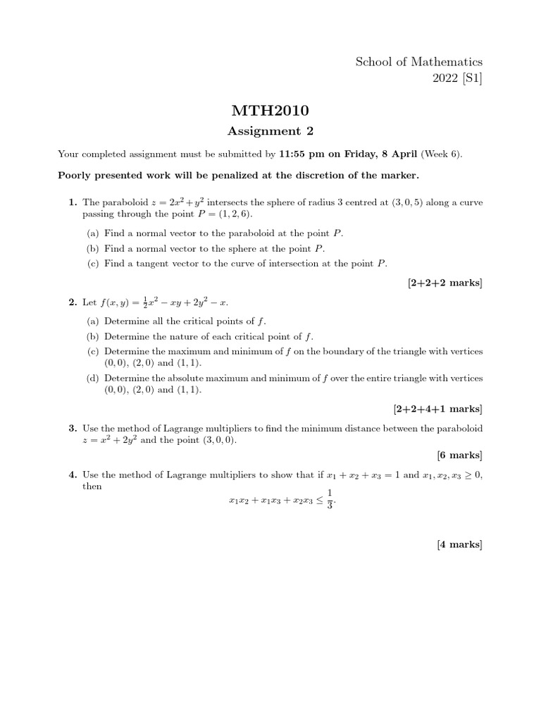 MTH2010 - S1 - 22 - Ass2 I | PDF