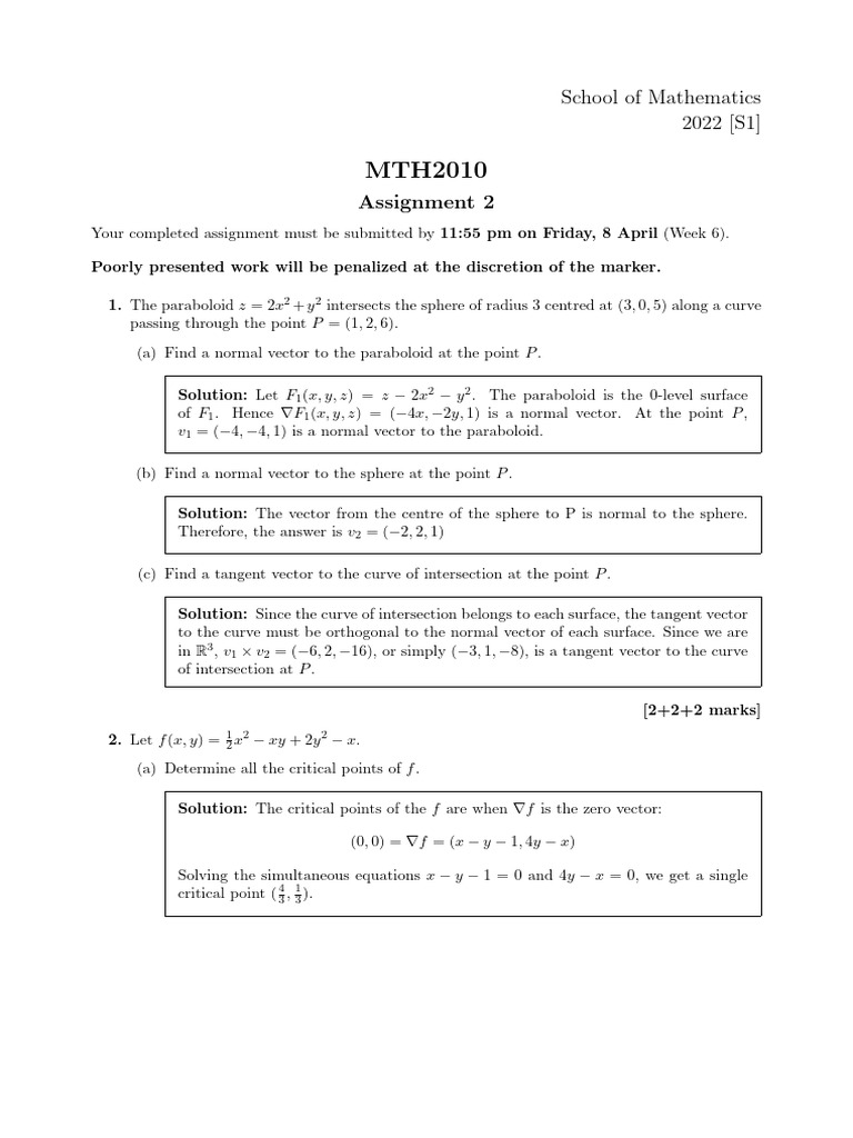 MTH2010 - S1 - 22 - Ass2 1 | PDF