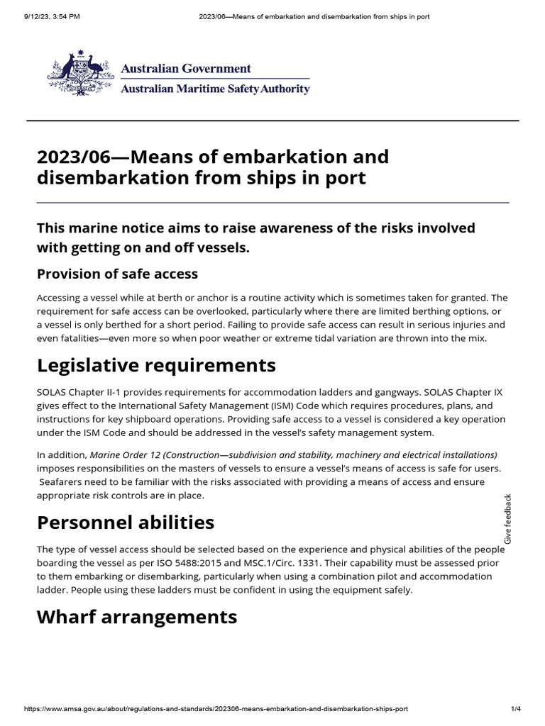 AMSA Marine Notice 06-2023 - Means of Embarkation and Disembarkation ...