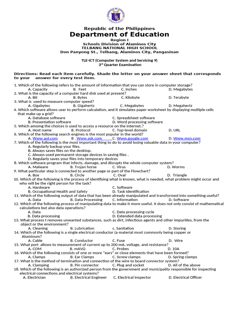 Test Question Format | PDF