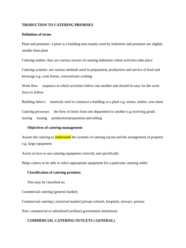 Catering Premise | PDF