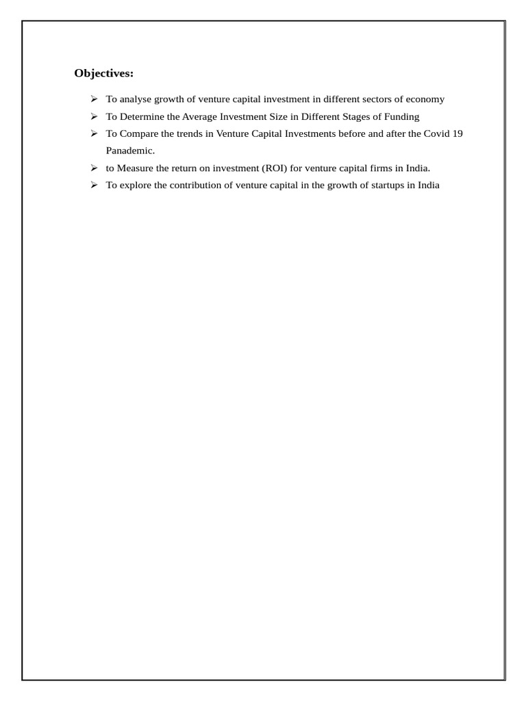 Objectives of Venture Capital Financing | PDF | Venture Capital ...